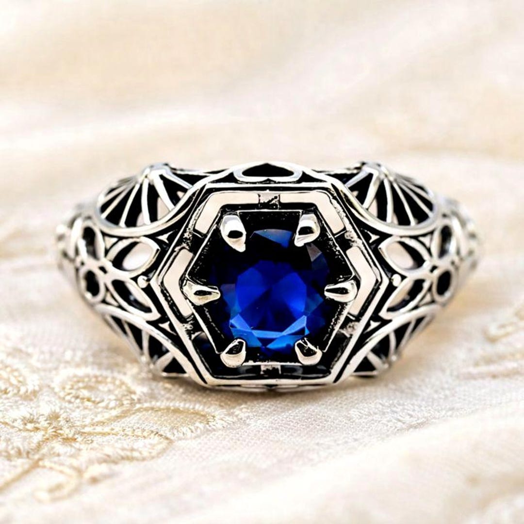 Art Deco Inspired 925 Sterling Silver Filigree Ring Vintage Style With ...