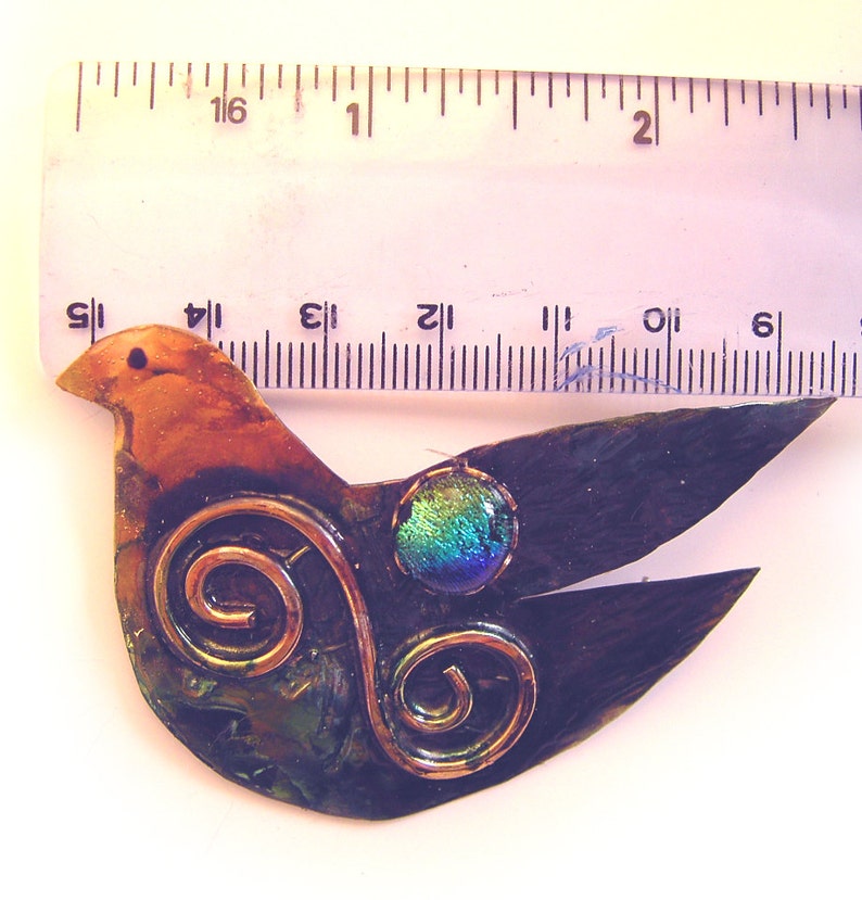 Swirly Birdie Bird Pin Brooch Dichroic Peace Dove Sterling Etsy