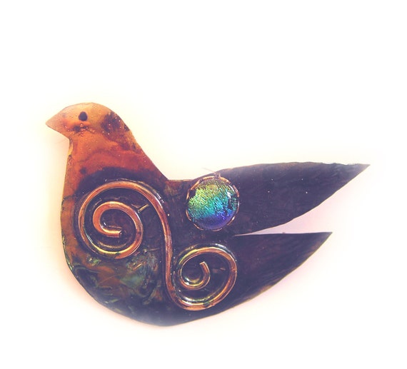 Swirly Birdie Bird Pin Brooch dichroic peace dove sterling | Etsy
