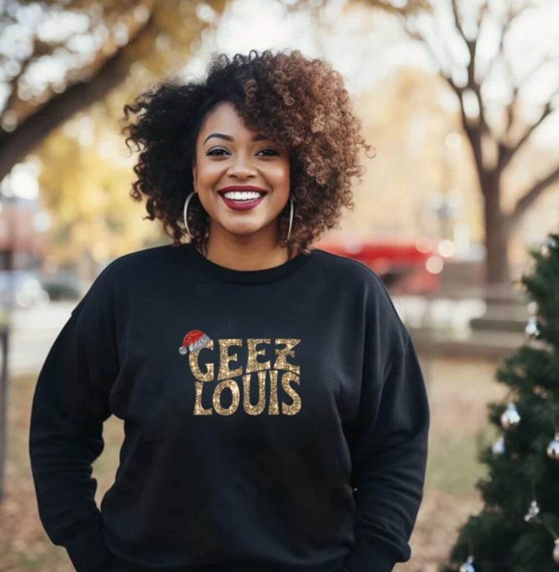Geez Louis Christmas faux Sequin/glitter, Christmas Sweatshirt, Holiday ...
