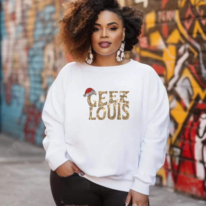 Geez Louis Christmas faux Sequin/glitter, Christmas Sweatshirt, Holiday ...