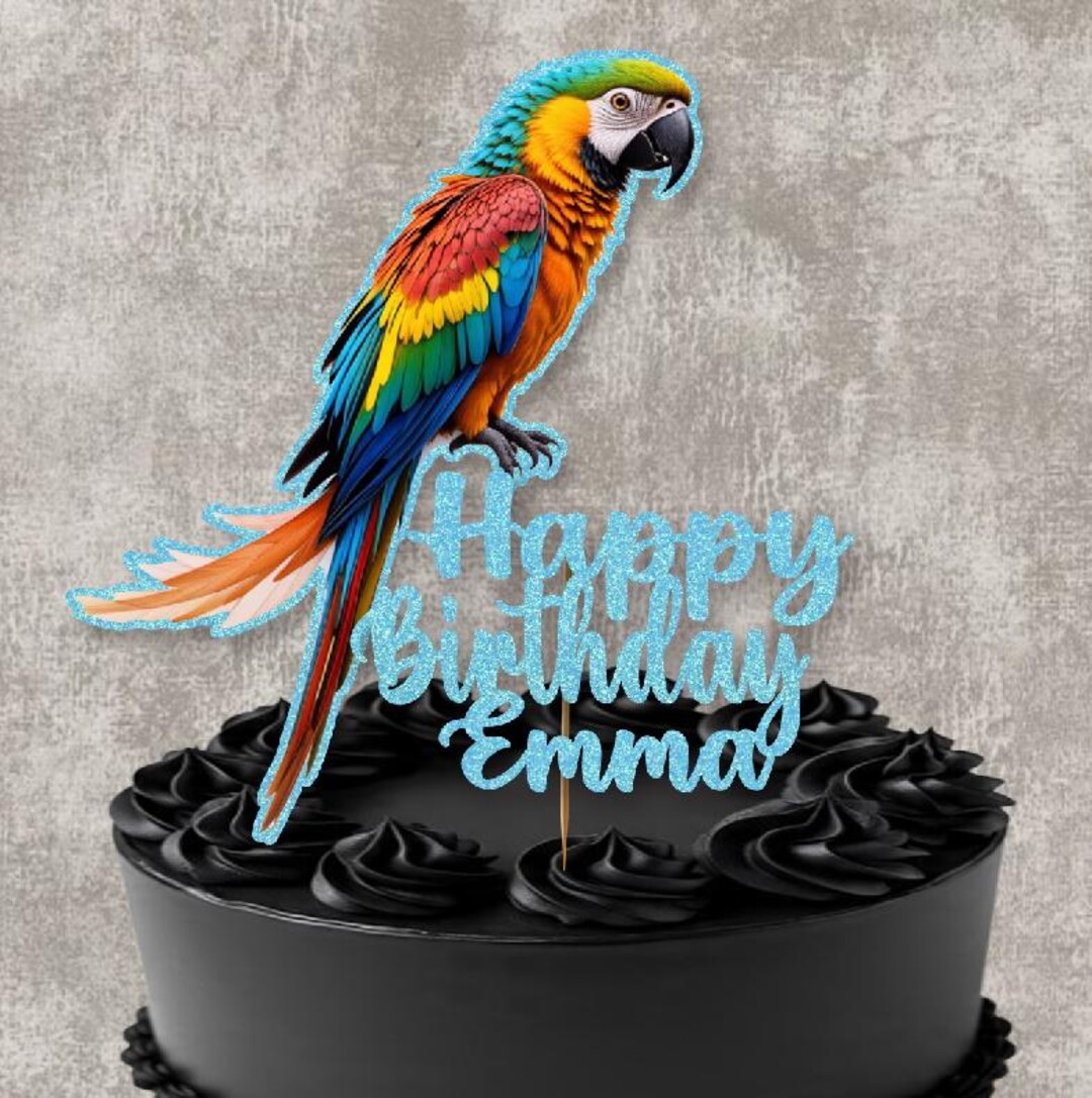 Parrot Custom Cake Topper,any Name Cake Decoration, Parrot Happy ...