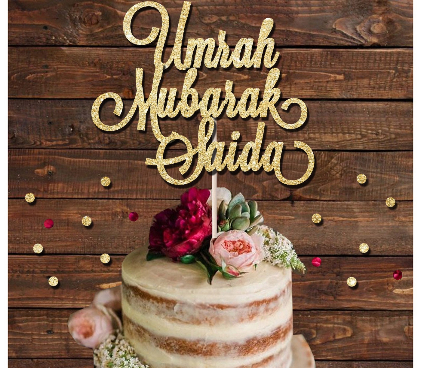 Umrah Mubarak Custom Name Glitter Cake Topper, Islamic Cake Decoration ...