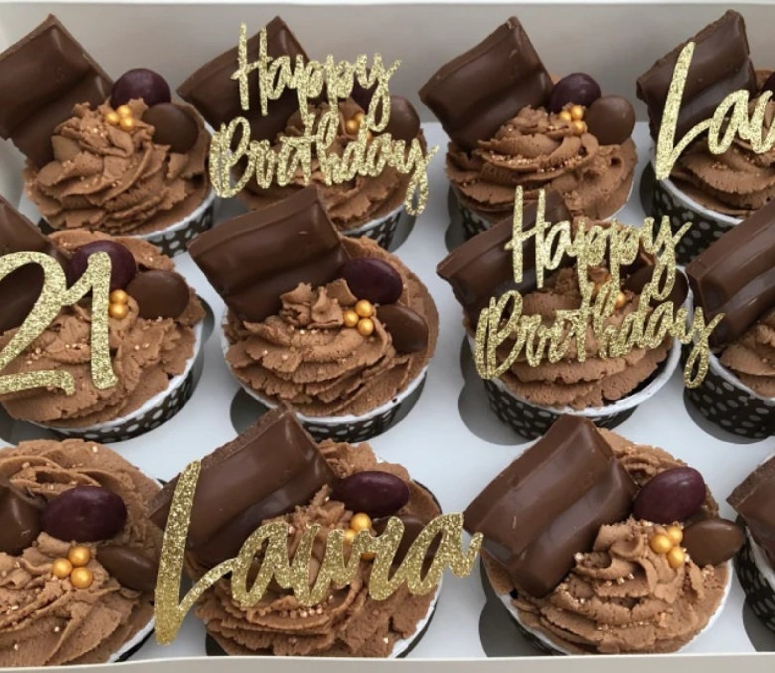 Happy Birthday Custom Glitter Cupcake Toppers Any Name Age - Etsy UK