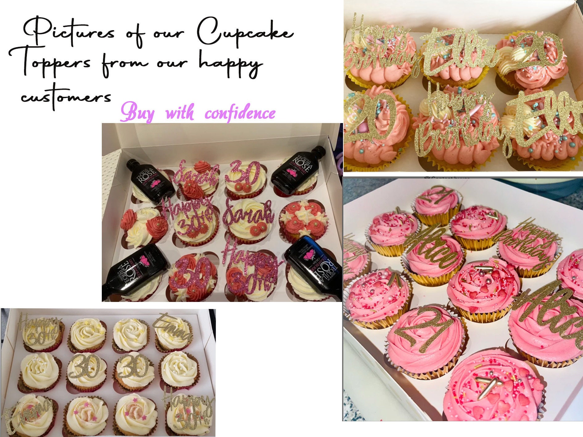 Happy Birthday Custom Glitter Cupcake Toppers Any Name Age - Etsy UK