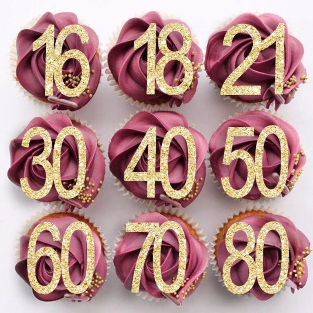 12 Custom Number Cupcake Toppers, Any Age Personalised Cupcake Toppers ...