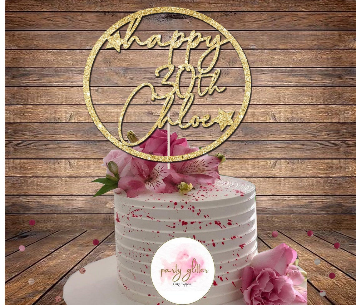 Circle Custom Birthday Glitter Cake Topper, Circle Cake Topper, Any ...