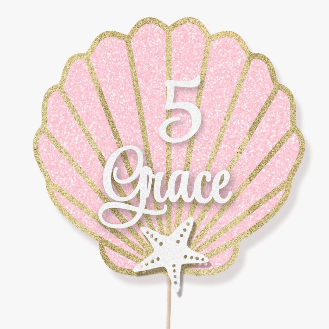 Seashell Cake Topper, Custom Glitter Cake Topper, Personalised Any Name ...