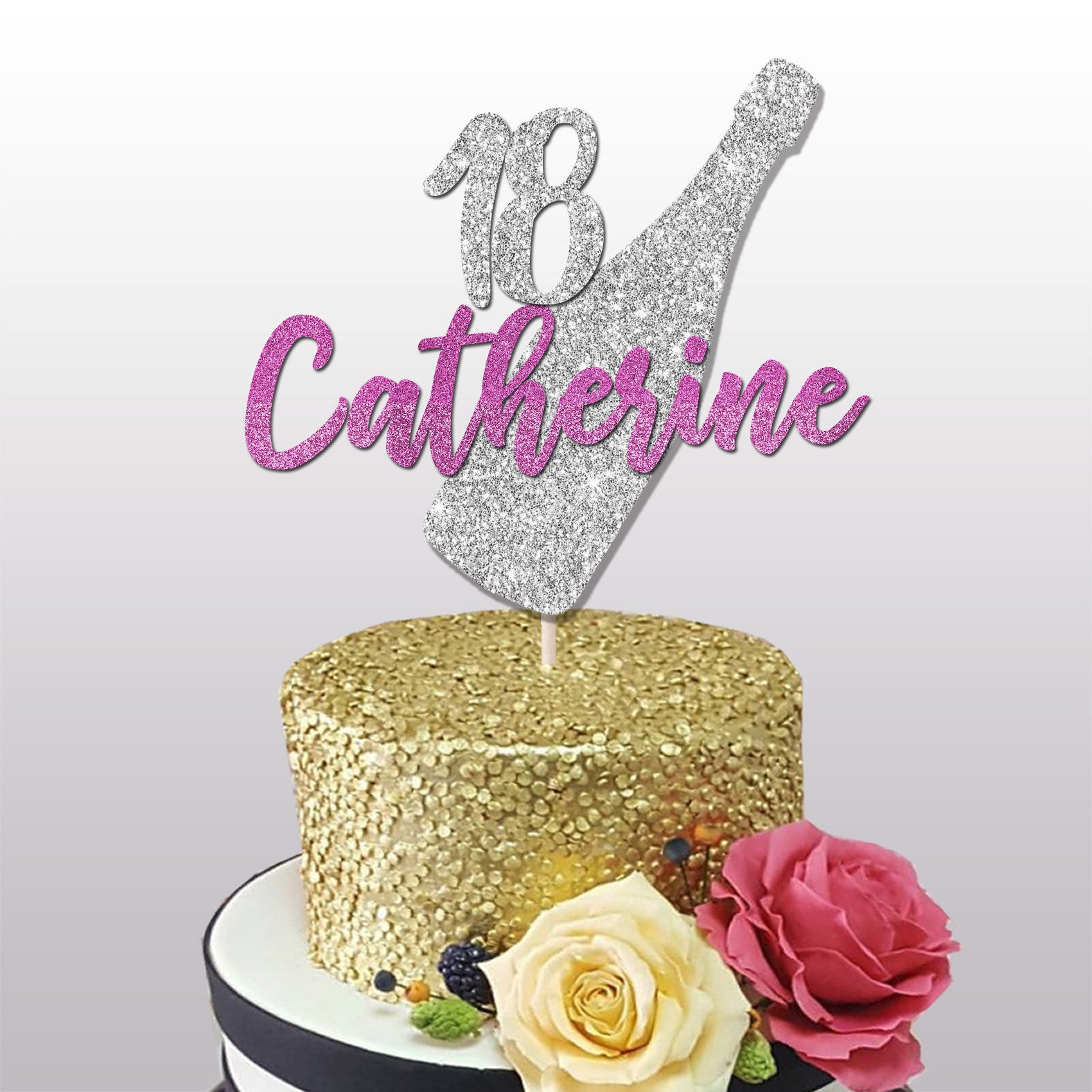 Champagne Bottle Cake Topper, Custom Any Age Name Champagne Bottle ...