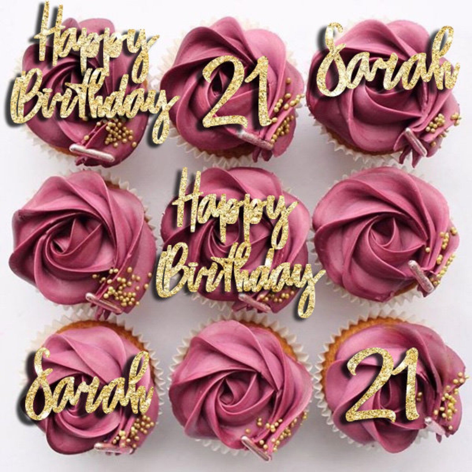 Happy Birthday Custom Glitter Cupcake Toppers Any Name Age - Etsy UK