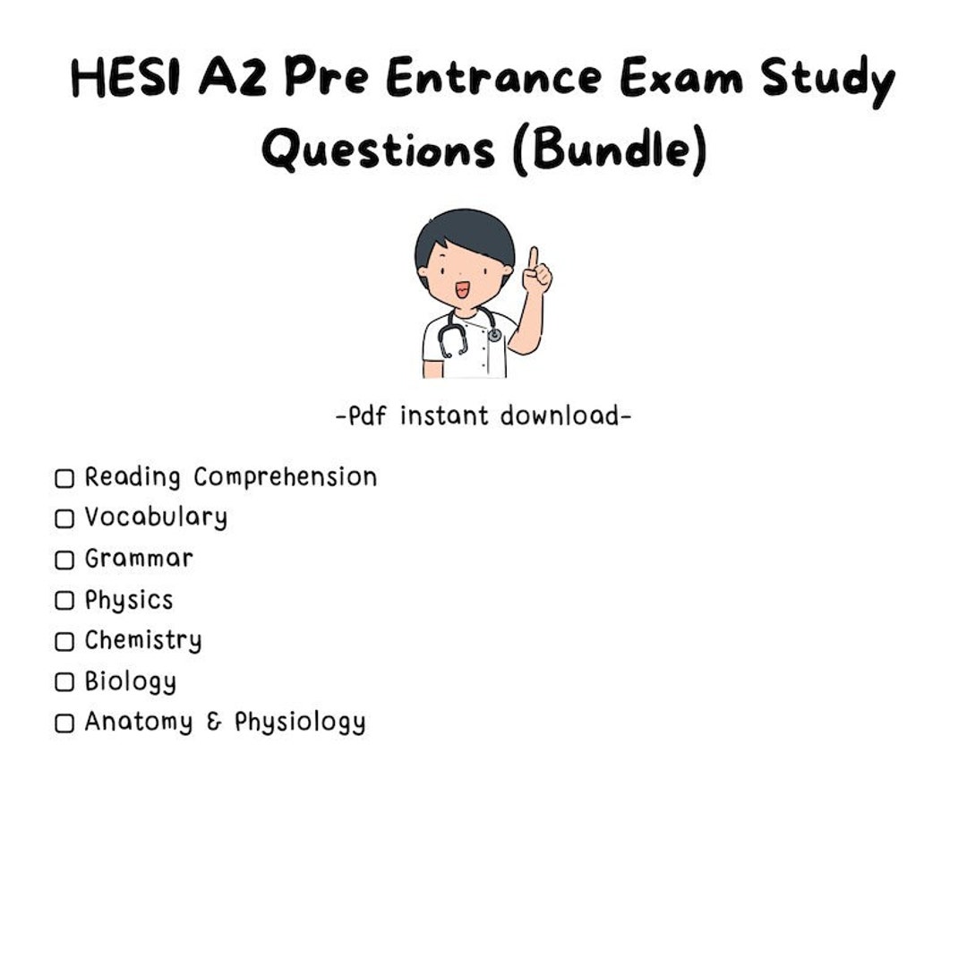 Printable HESI A2 Pre Entrance Exam Questions - Etsy