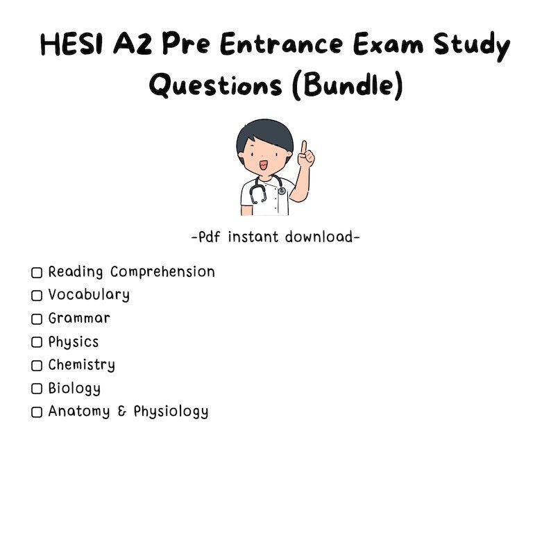 Printable HESI A2 Pre Entrance Exam Questions - Etsy