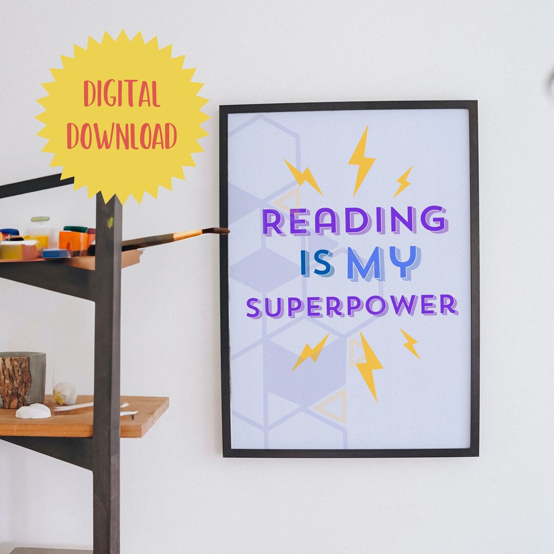 Reading Wall Print, Superhero Poster, Classroom Artwork, Book Lover Art ...