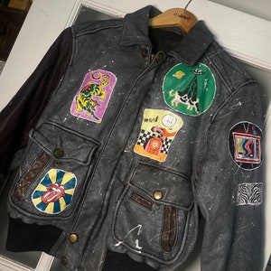 Hand Painted Retro Leather Jacket - Etsy