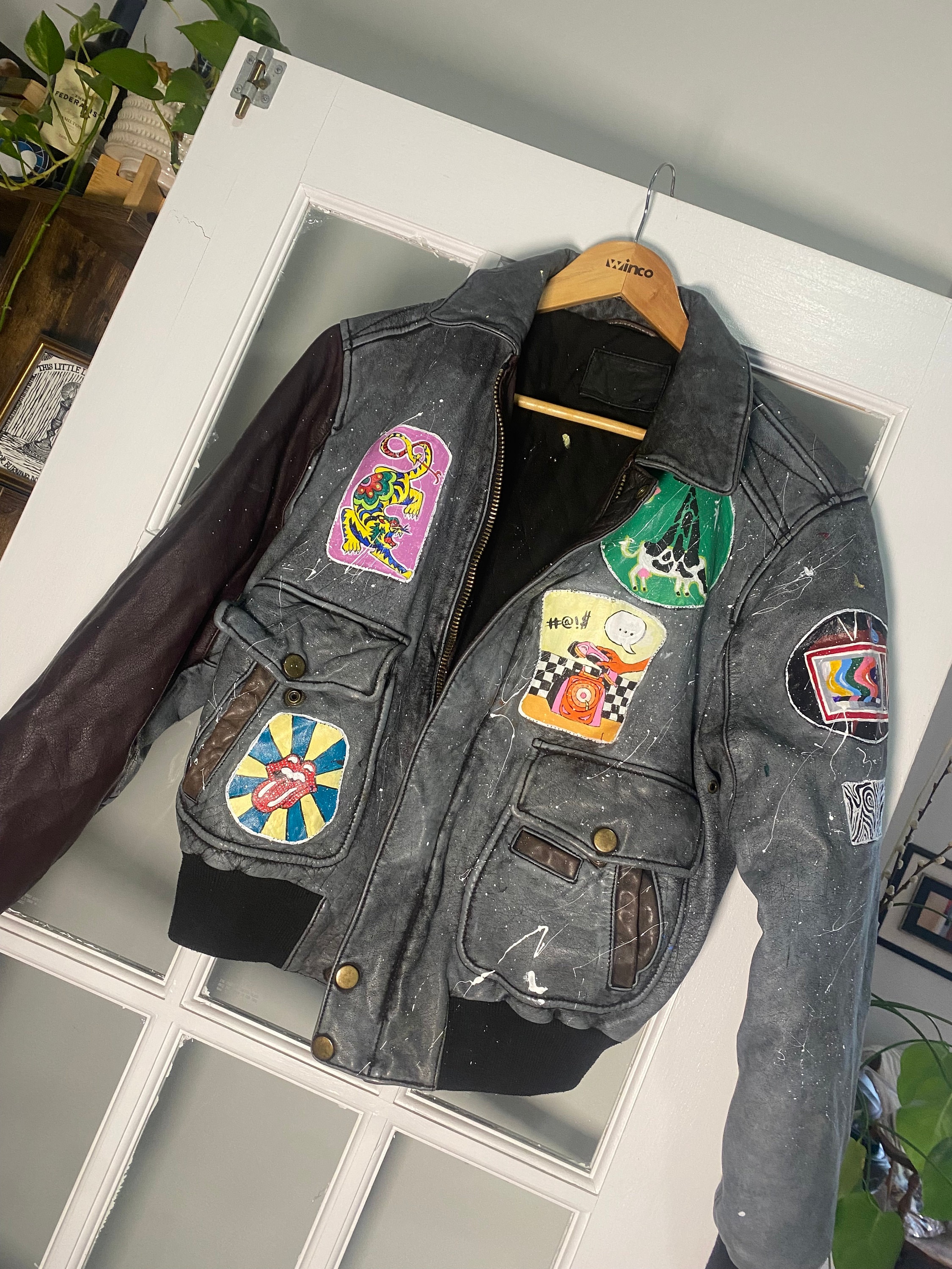 Hand Painted Retro Leather Jacket - Etsy
