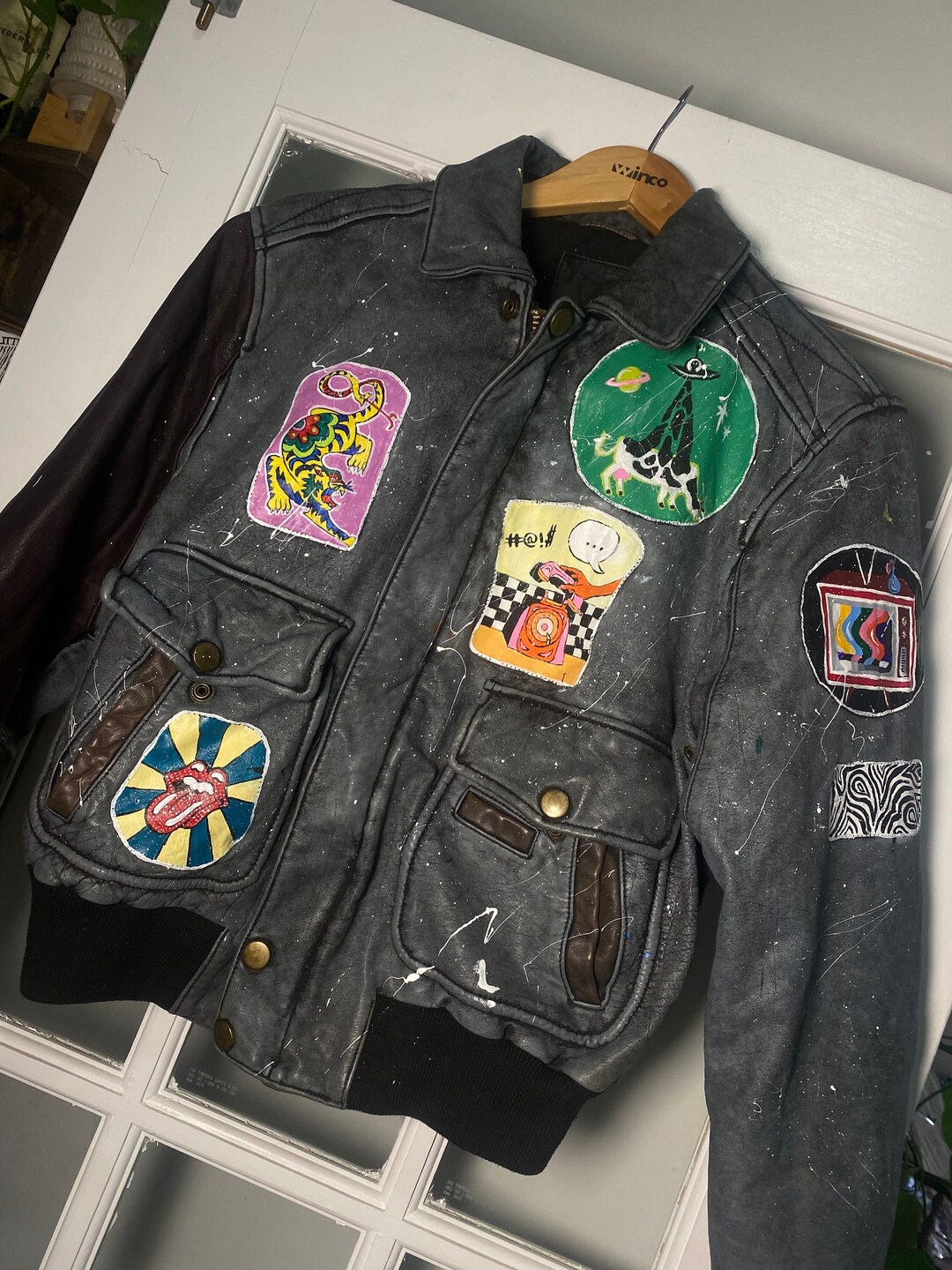 Hand Painted Retro Leather Jacket - Etsy