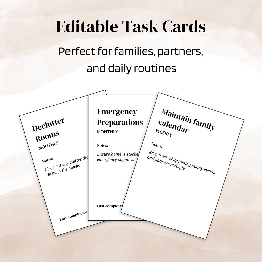 Minimalist Editable Task Cards | Printable Household Chore Tracker ...