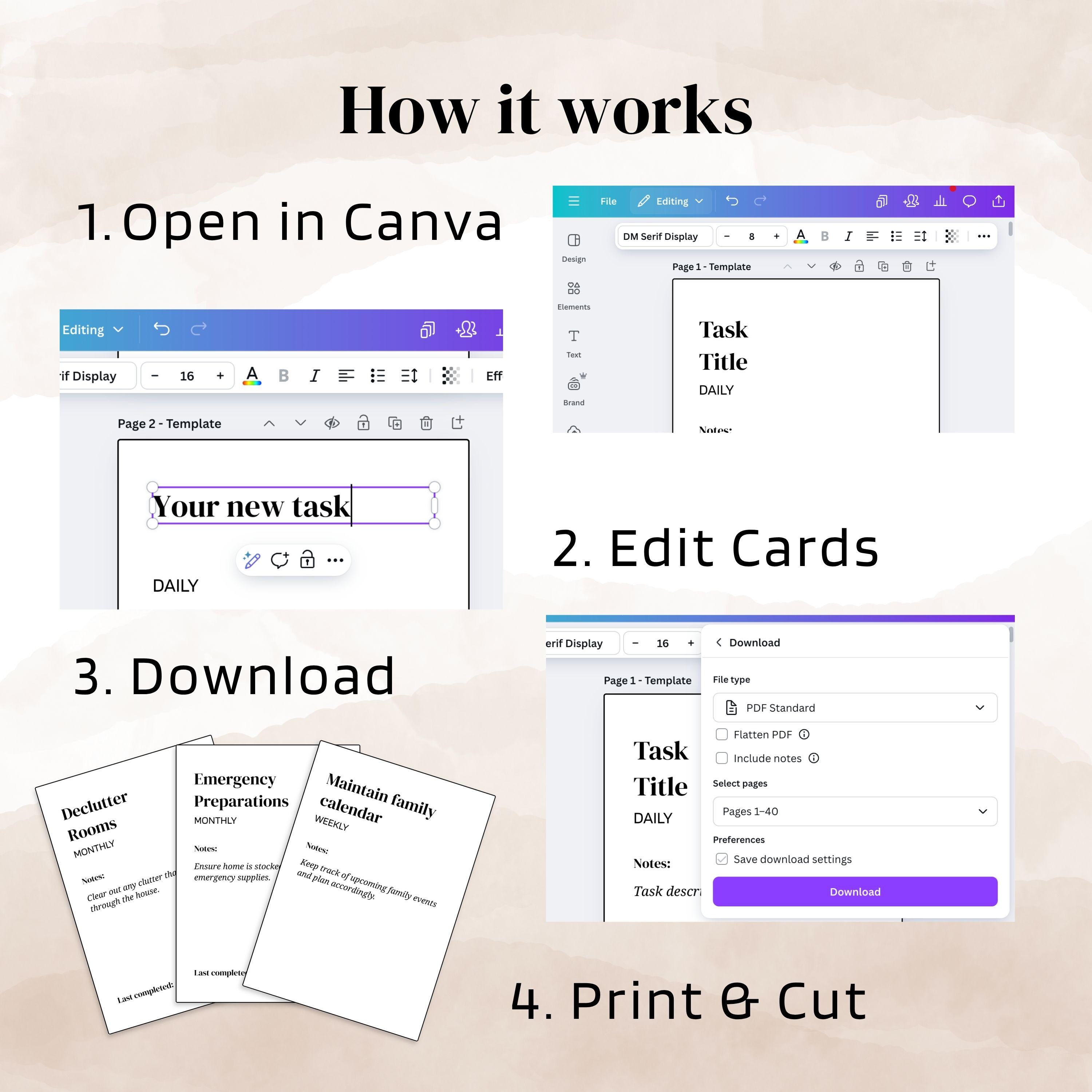 Minimalist Editable Task Cards | Printable Household Chore Tracker ...