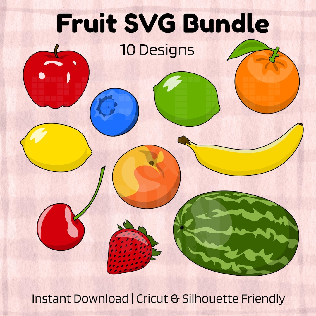 Fruit SVG Bundle | 10 Fruit Clipart Designs | Apple, Banana, Watermelon ...
