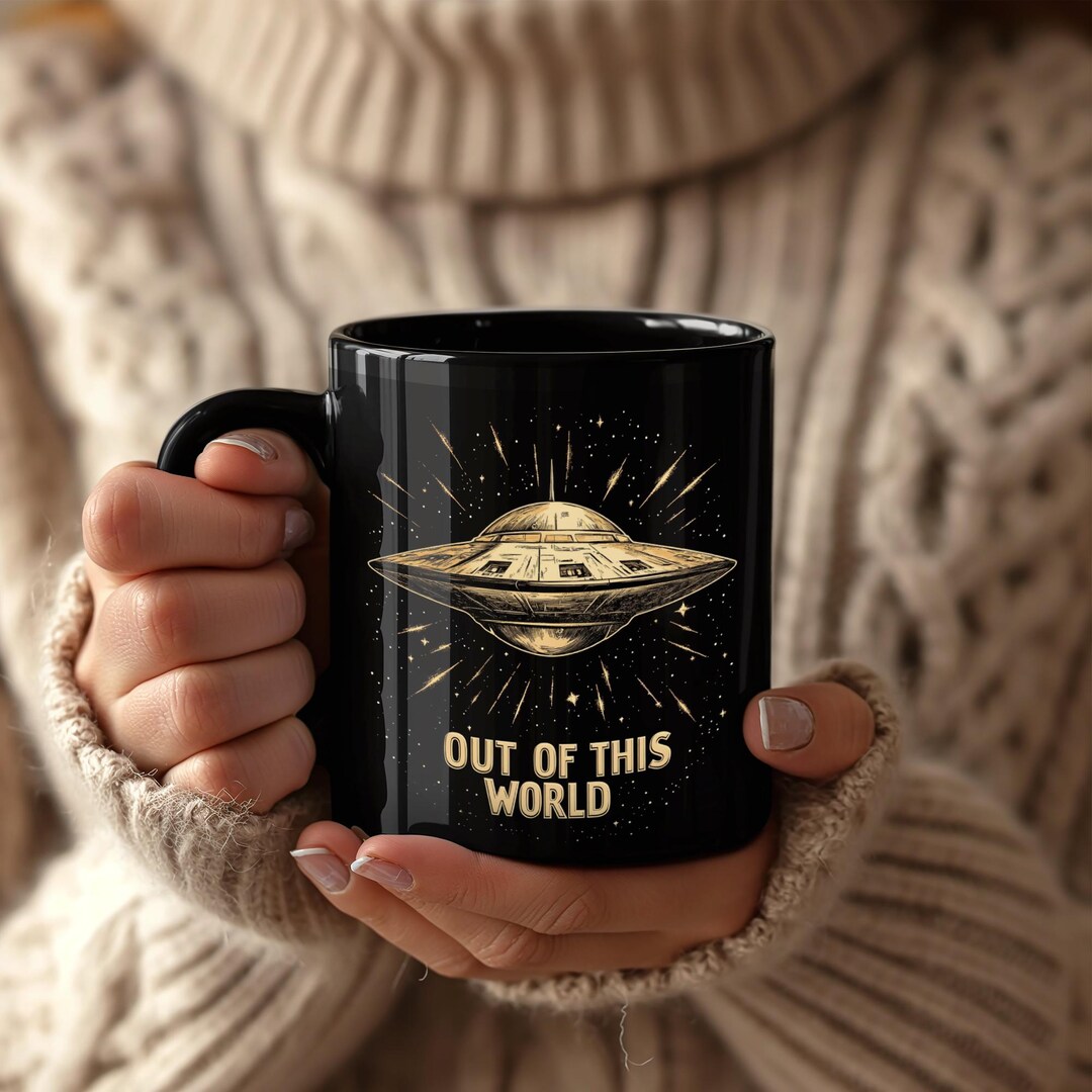 Alien Spaceship Black Mug, UFO Coffee Tea Cup, Out of This World Gift ...
