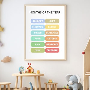 Months of the Year, Educational Wall Art, Playroom Poster, Homeschool ...