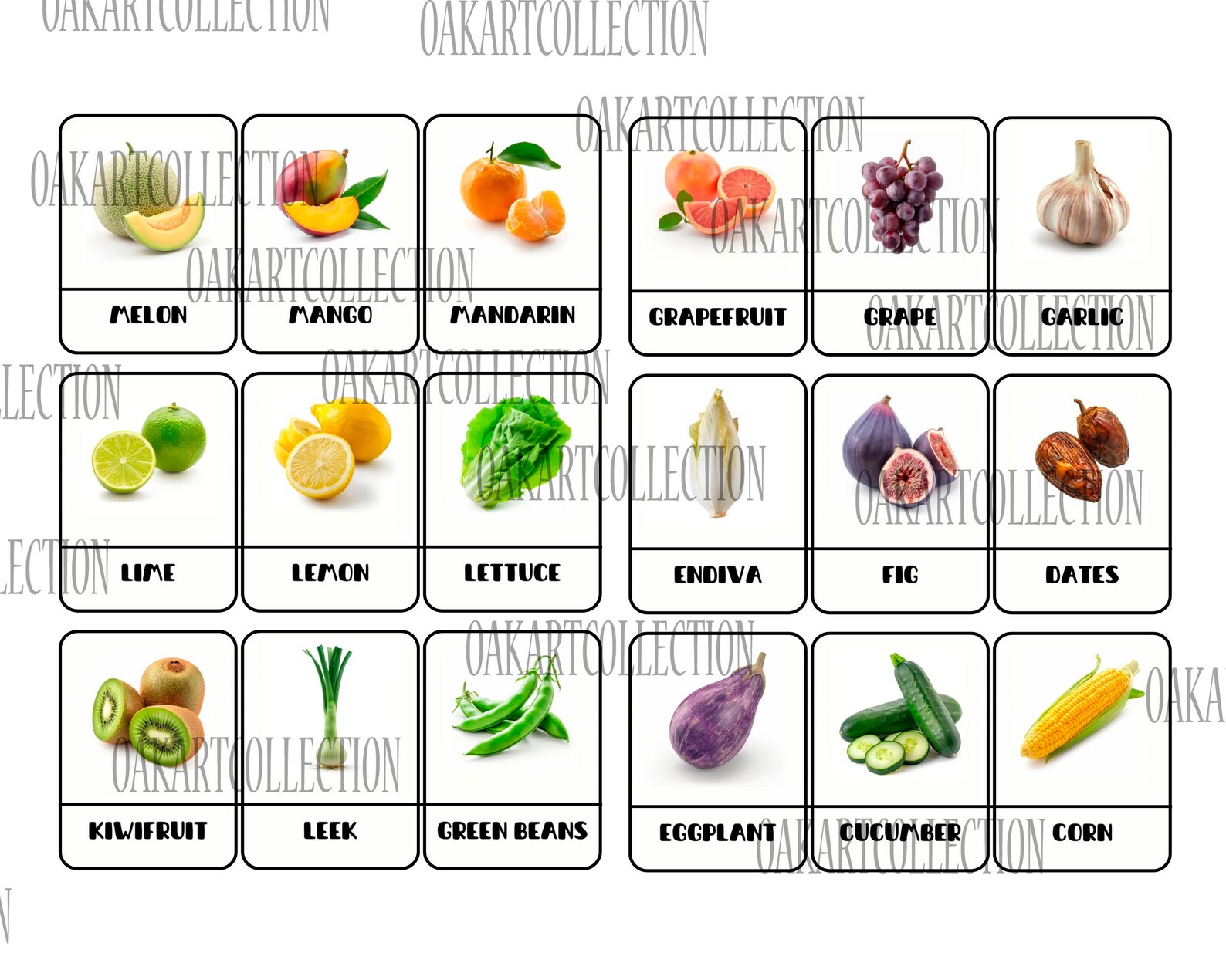 54 Tarjetas didácticas de frutas y verduras / Educación Montessori para ...