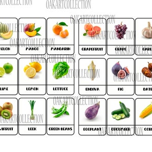 54 Tarjetas didácticas de frutas y verduras / Educación Montessori para ...