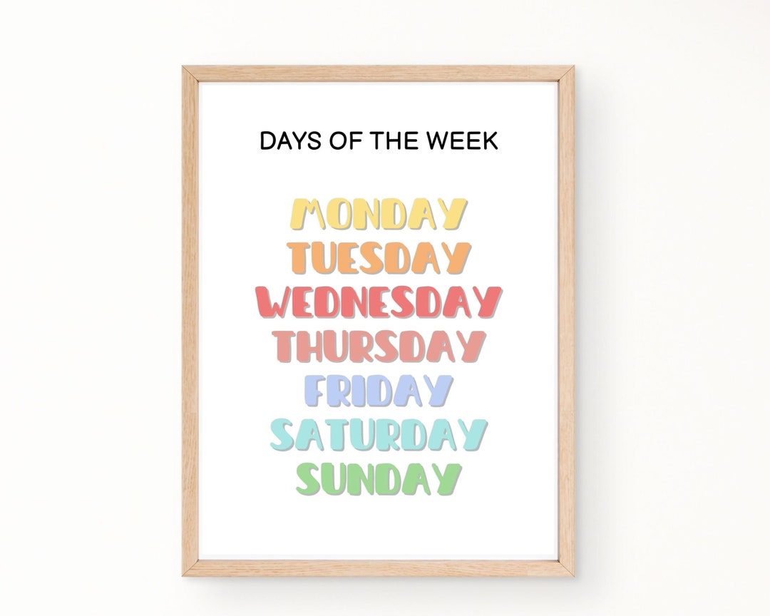 Days of the Week Printable, Educational Wall Art, Playroom Poster ...