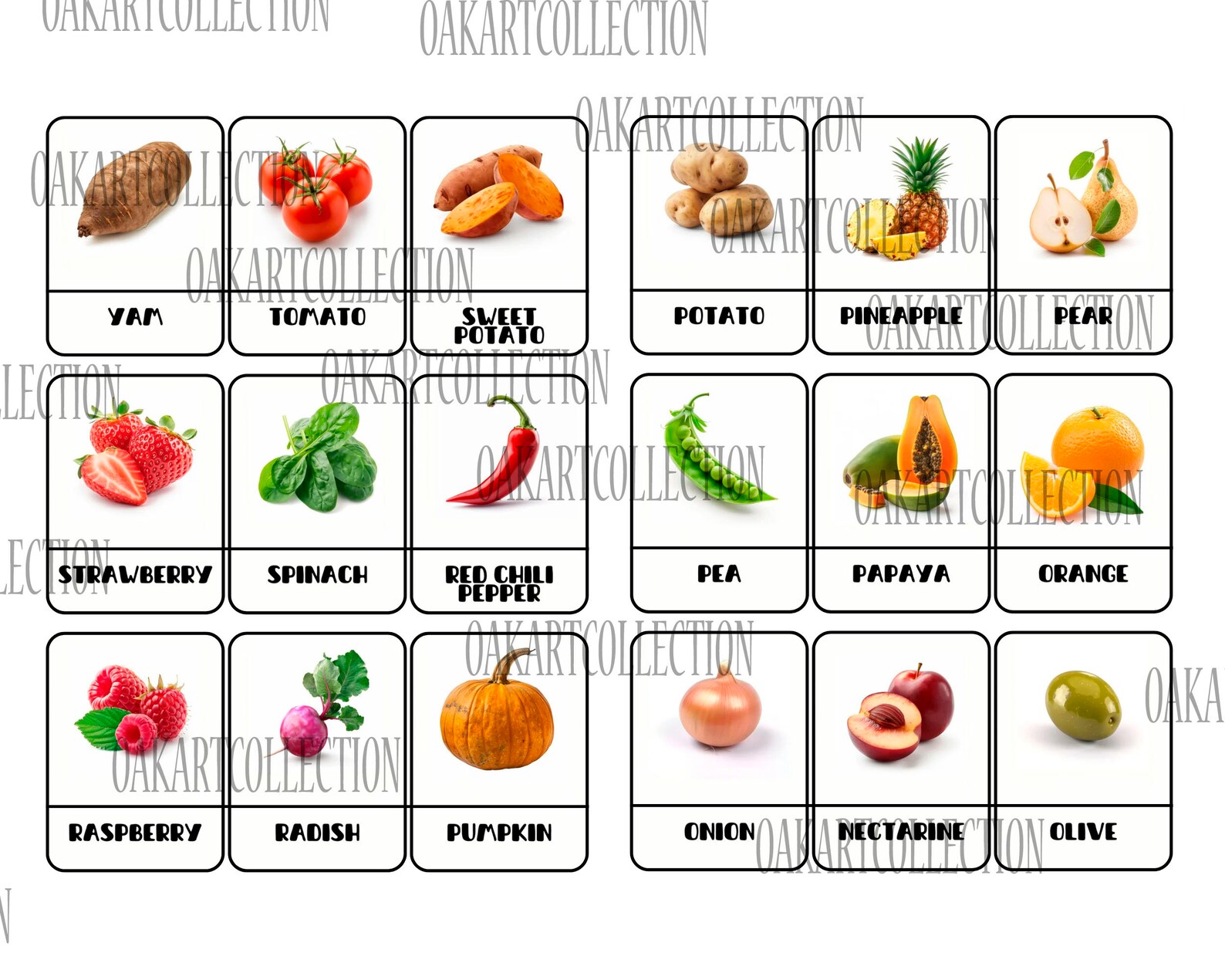 54 Tarjetas didácticas de frutas y verduras / Educación Montessori para ...