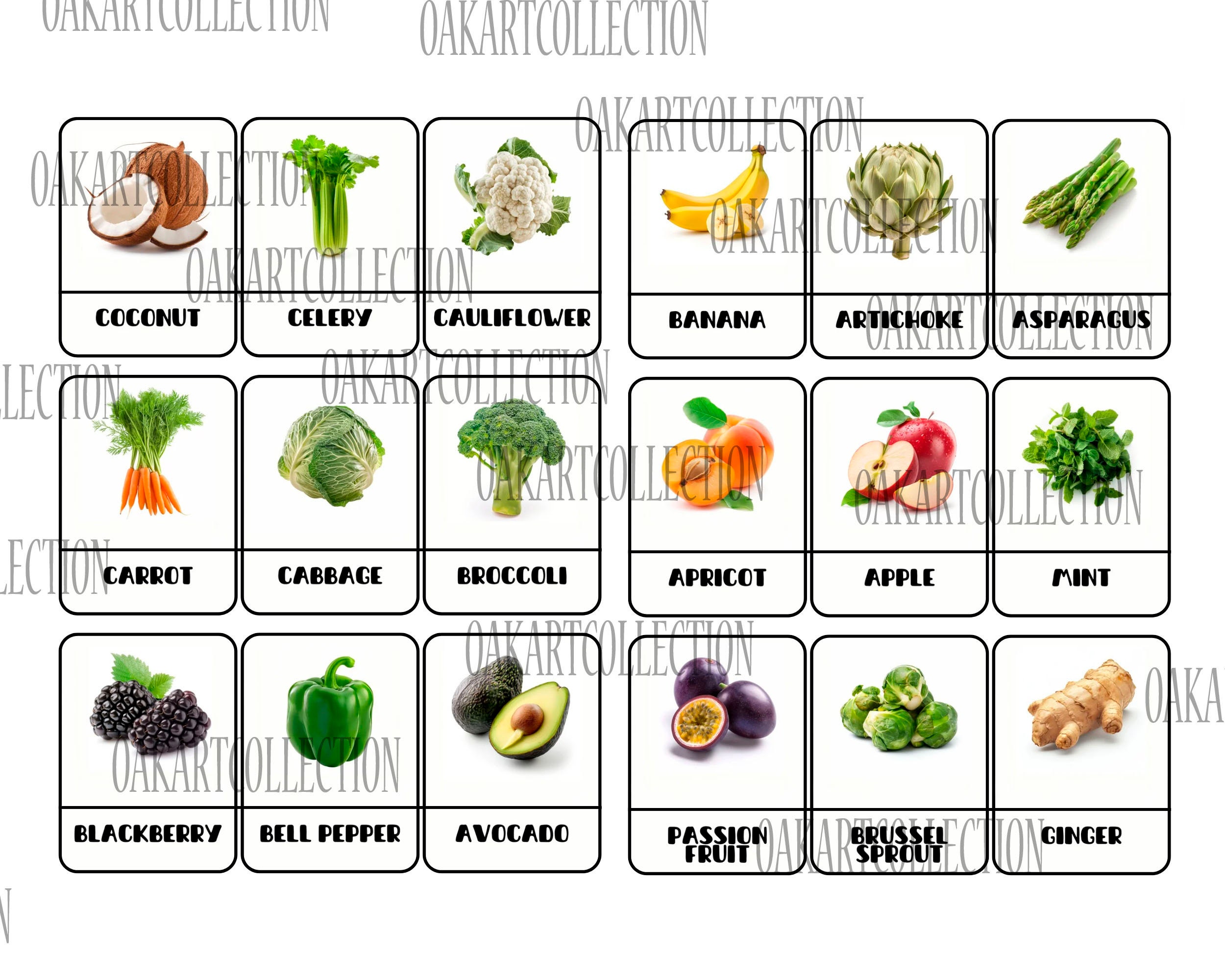 54 Tarjetas didácticas de frutas y verduras / Educación Montessori para ...