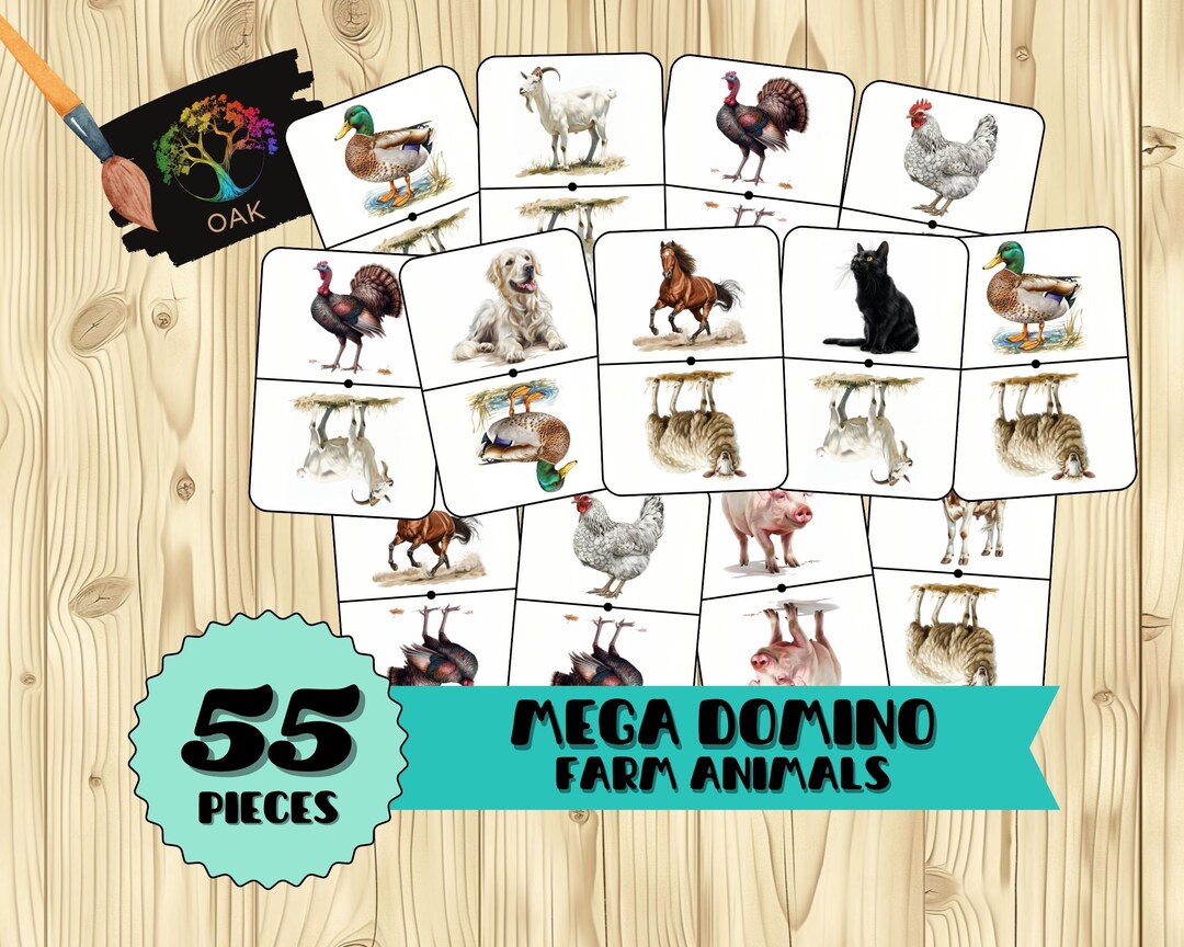 Farm Animals MEGA Domino Game of 55 Pcs Montessori Games for Kids ...