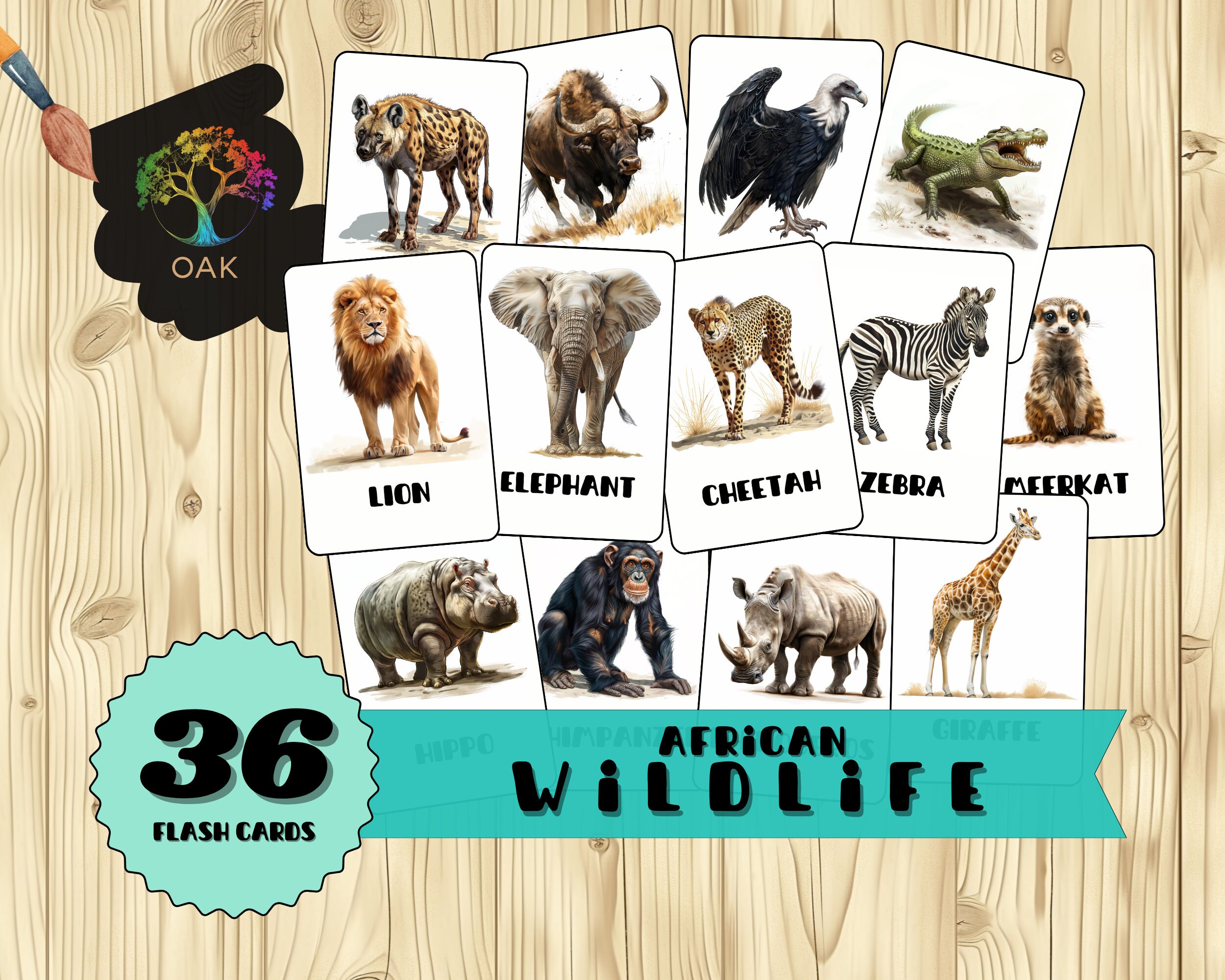 36 African Wild Animal Flashcards Montessori Education for Kids ...