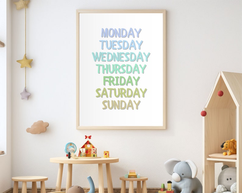 Days of the Week Printable, Educational Wall Art, Playroom Poster ...