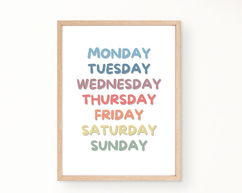 Days of the Week Printable, Educational Wall Art, Playroom Poster ...