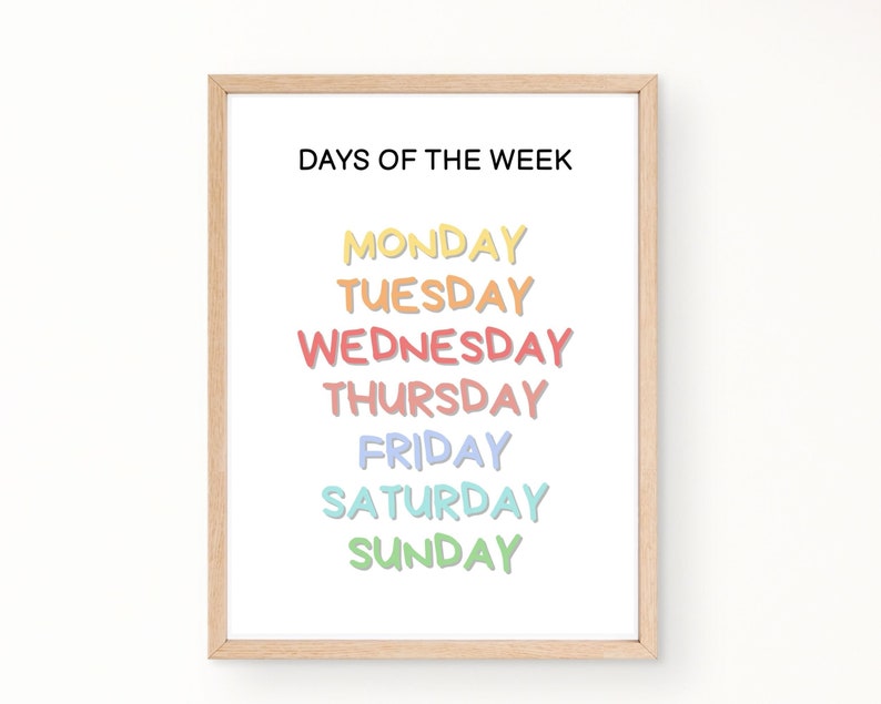 Days of the Week Printable, Educational Wall Art, Playroom Poster ...