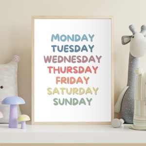 Days of the Week Printable, Educational Wall Art, Playroom Poster ...