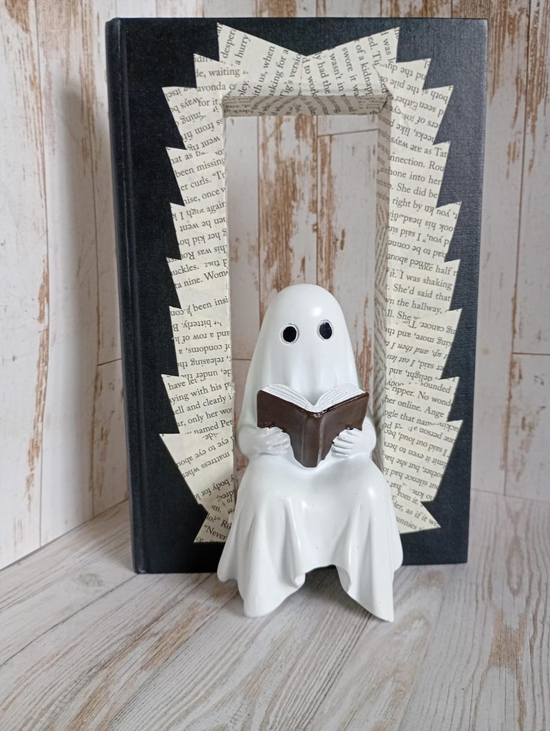 Book Nook Diorama: Ghost Reading a Book in a Book, Sculpture, Upcycled ...