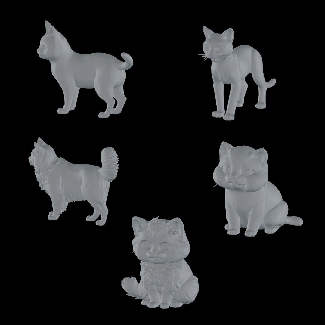 5x Realistic Cat 3D STL Printer Files | Sculptures Set | Real Style ...