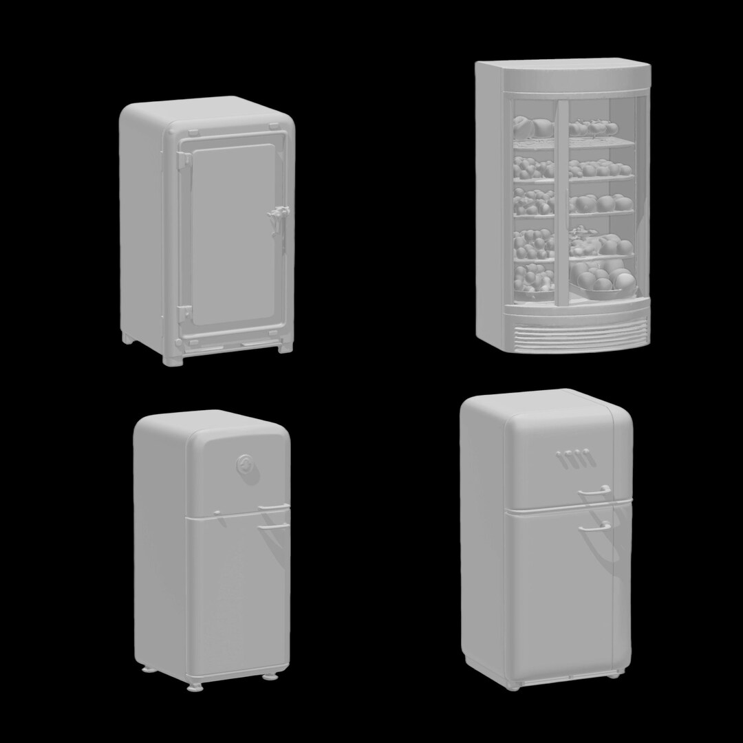 10x Vintage Refrigerator 1950 3D STL Models for 3D Printing | Miniature ...
