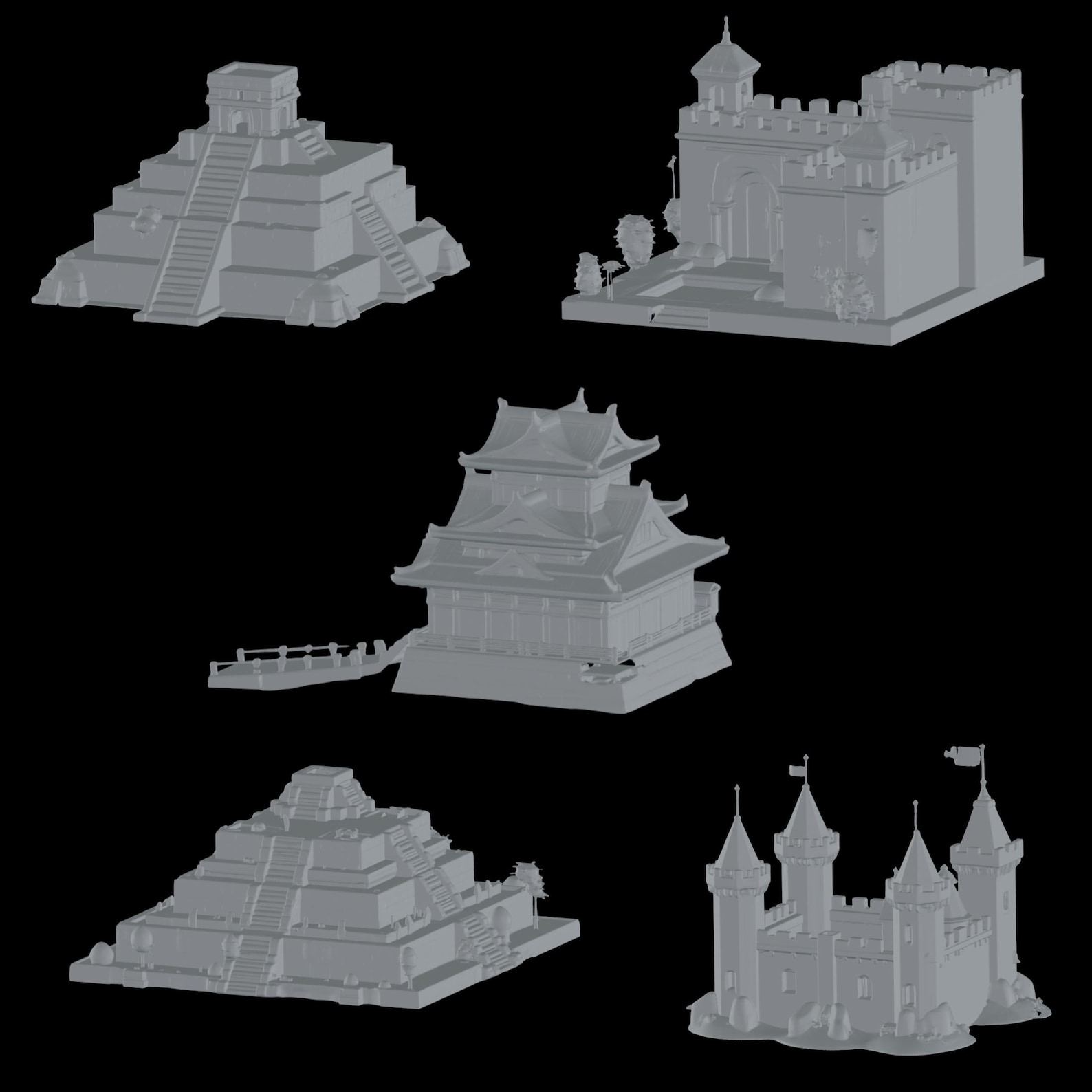 5x 3D Stl Castle Models Bundle for 3d Printers | Ancient Civilizations ...