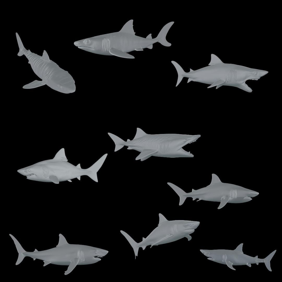 9x Sharks 3d Stl Files Miniature Style for 3d Printers Original ...