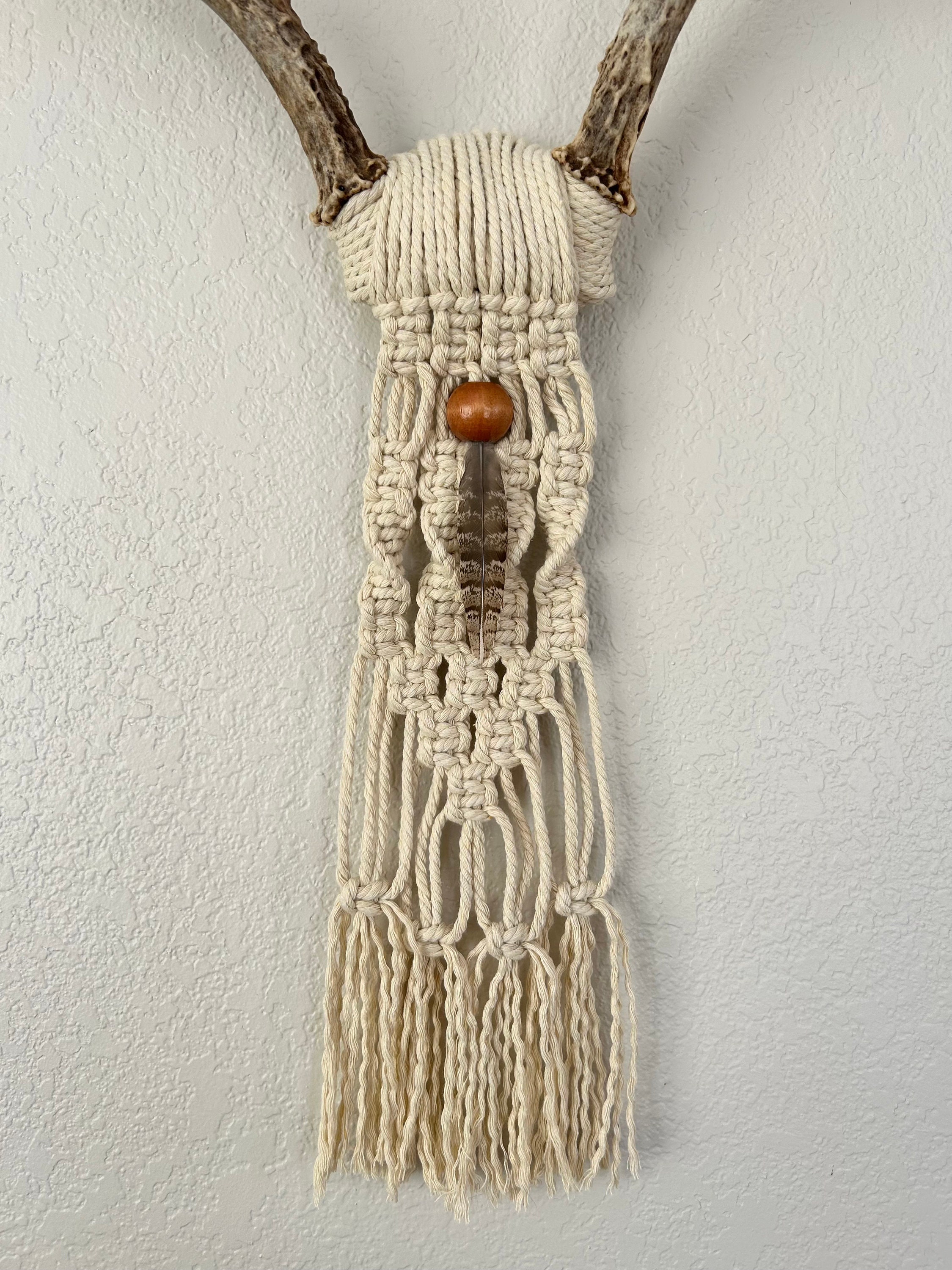 Mule Deer Antler Macrame With Bead and Grouse Feather - Etsy