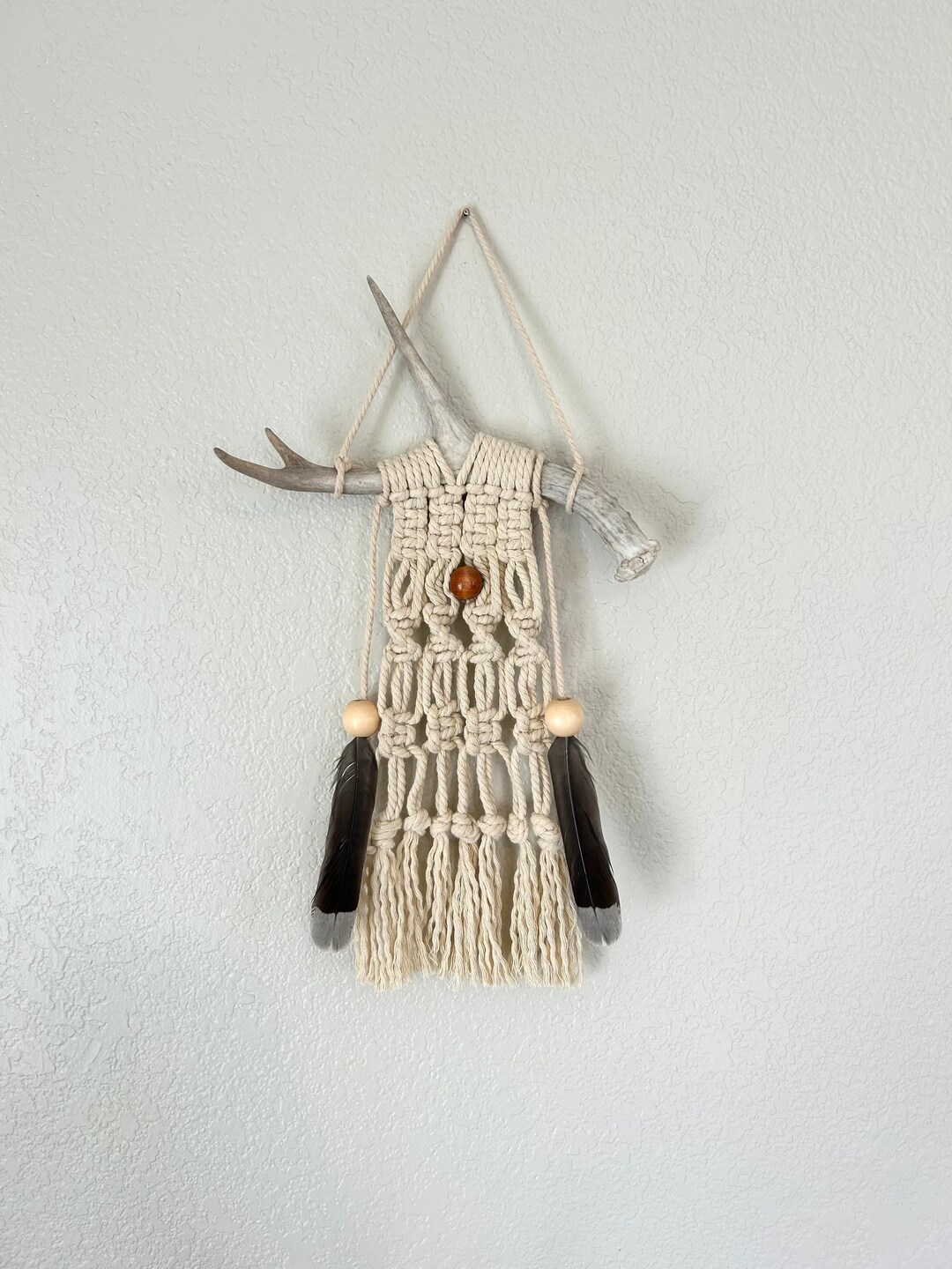 Antler Macrame With Grouse Feathers - Etsy