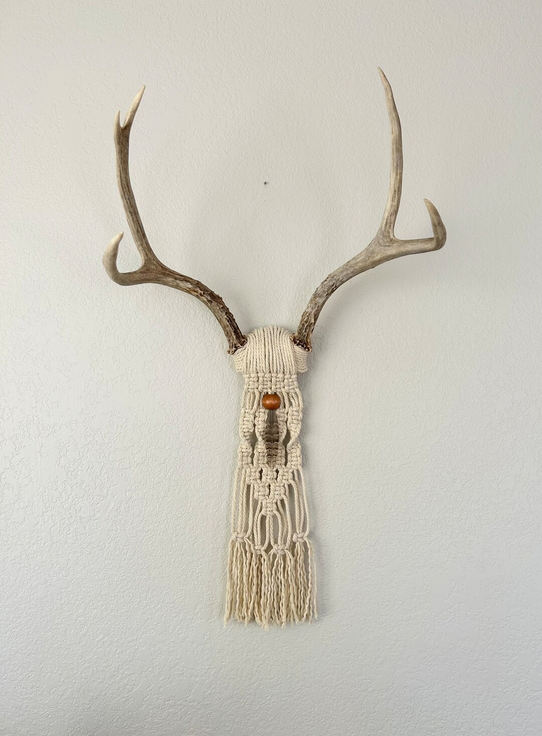 Mule Deer Antler Macrame With Bead and Grouse Feather - Etsy