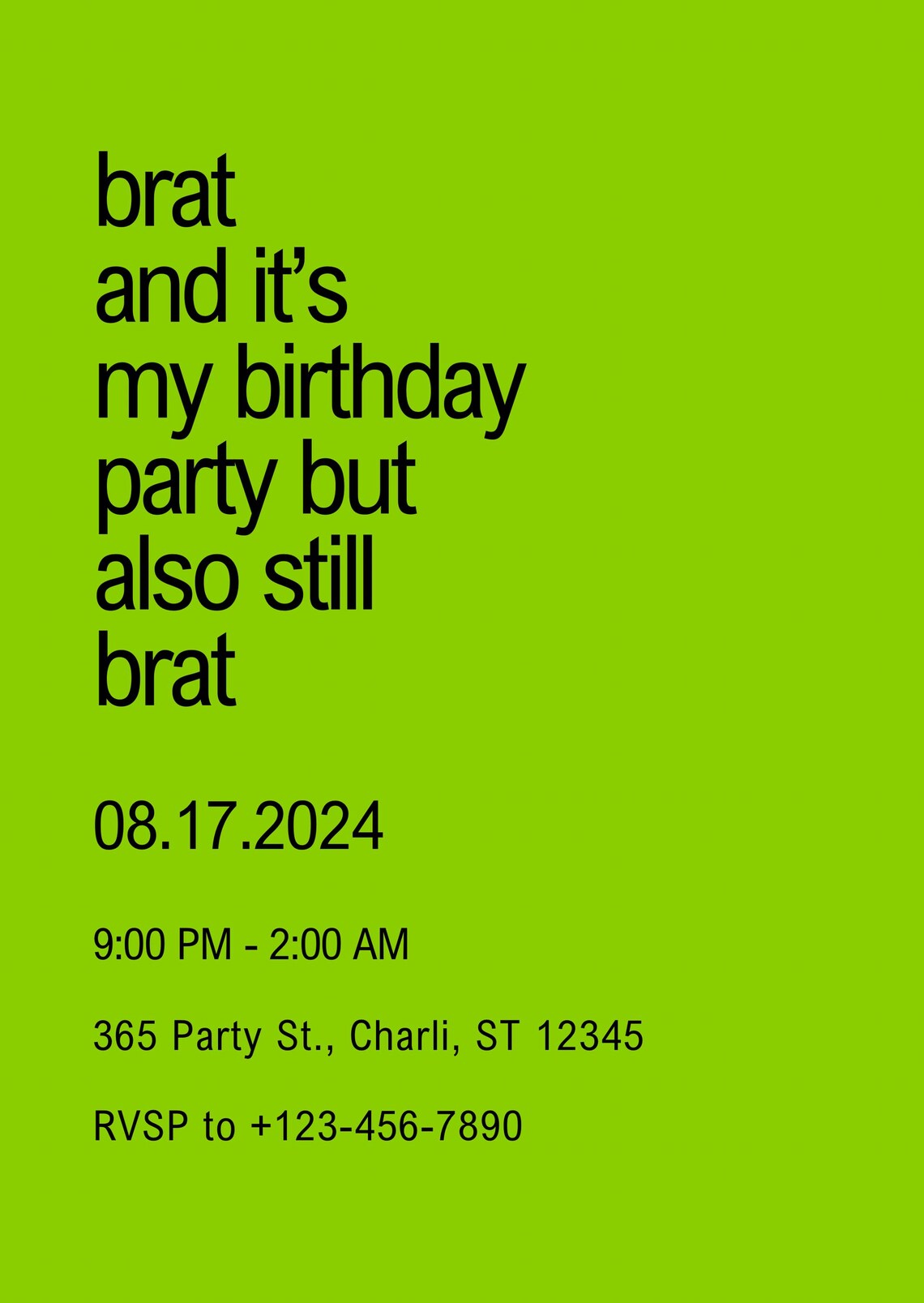 Brat Birthday Party Invitation - Editable and Printable Birthday ...