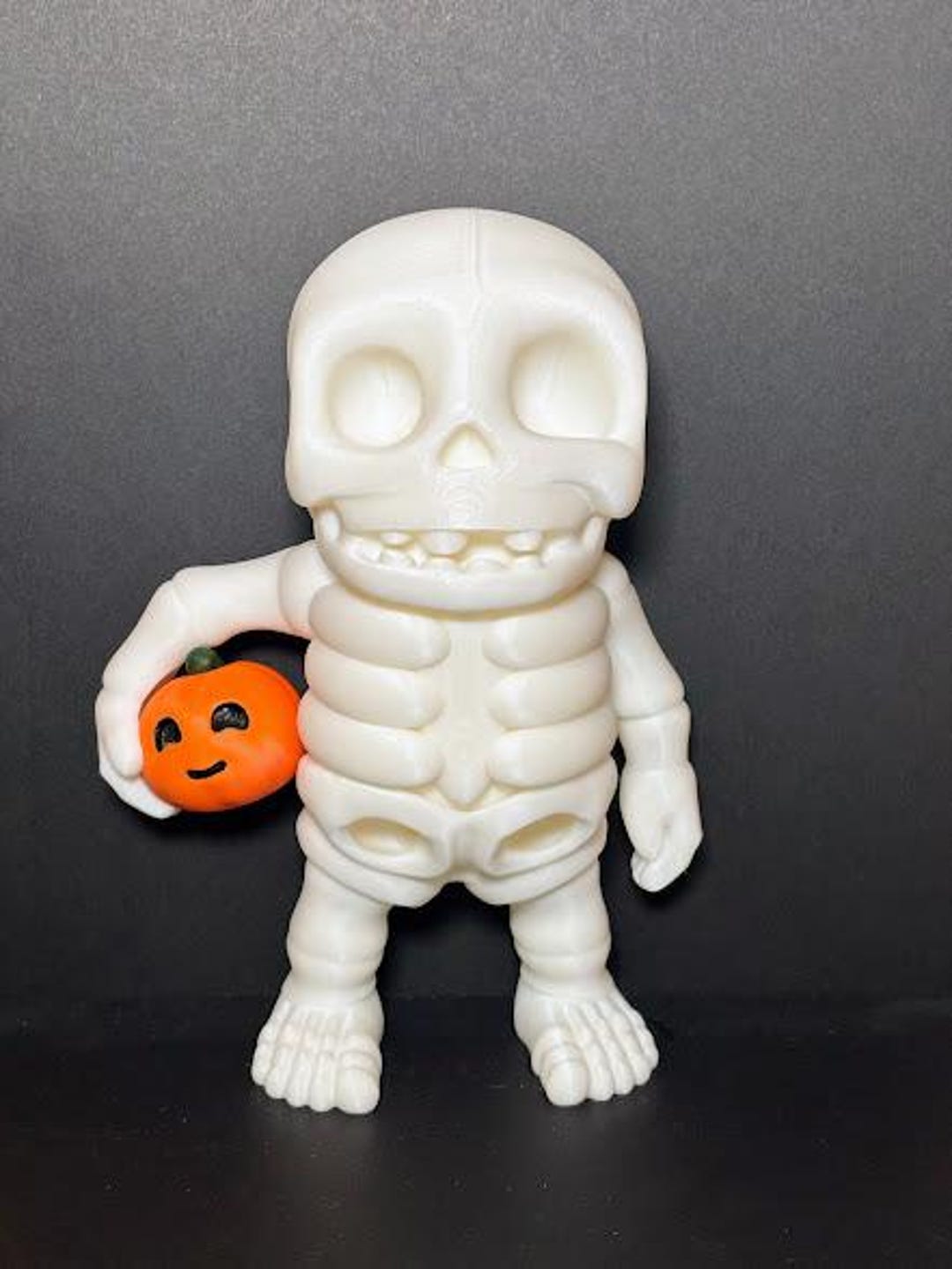 Large Articulating 3D Printed White Skeleton Holding a Jack-o’-lantern ...