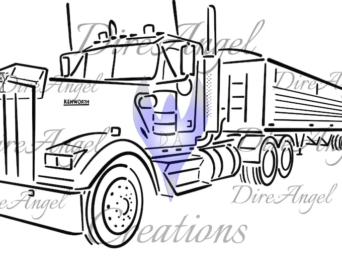 1995 Kenworth W900L Semi Truck With Grain Trailer Svg File for V Carve ...