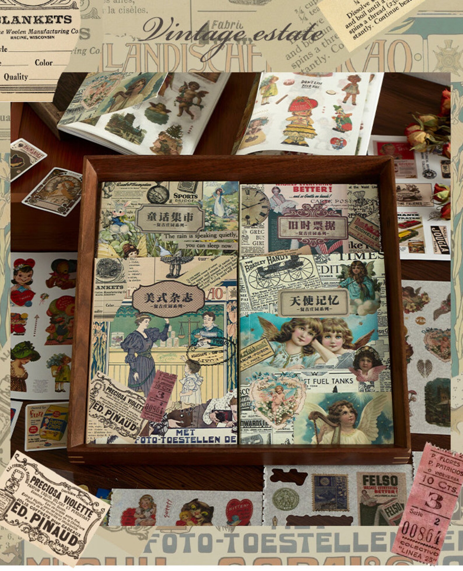 Vintage Estate Series - 3 Materials Sticker [20 Sheets][pvc+paper+washi ...