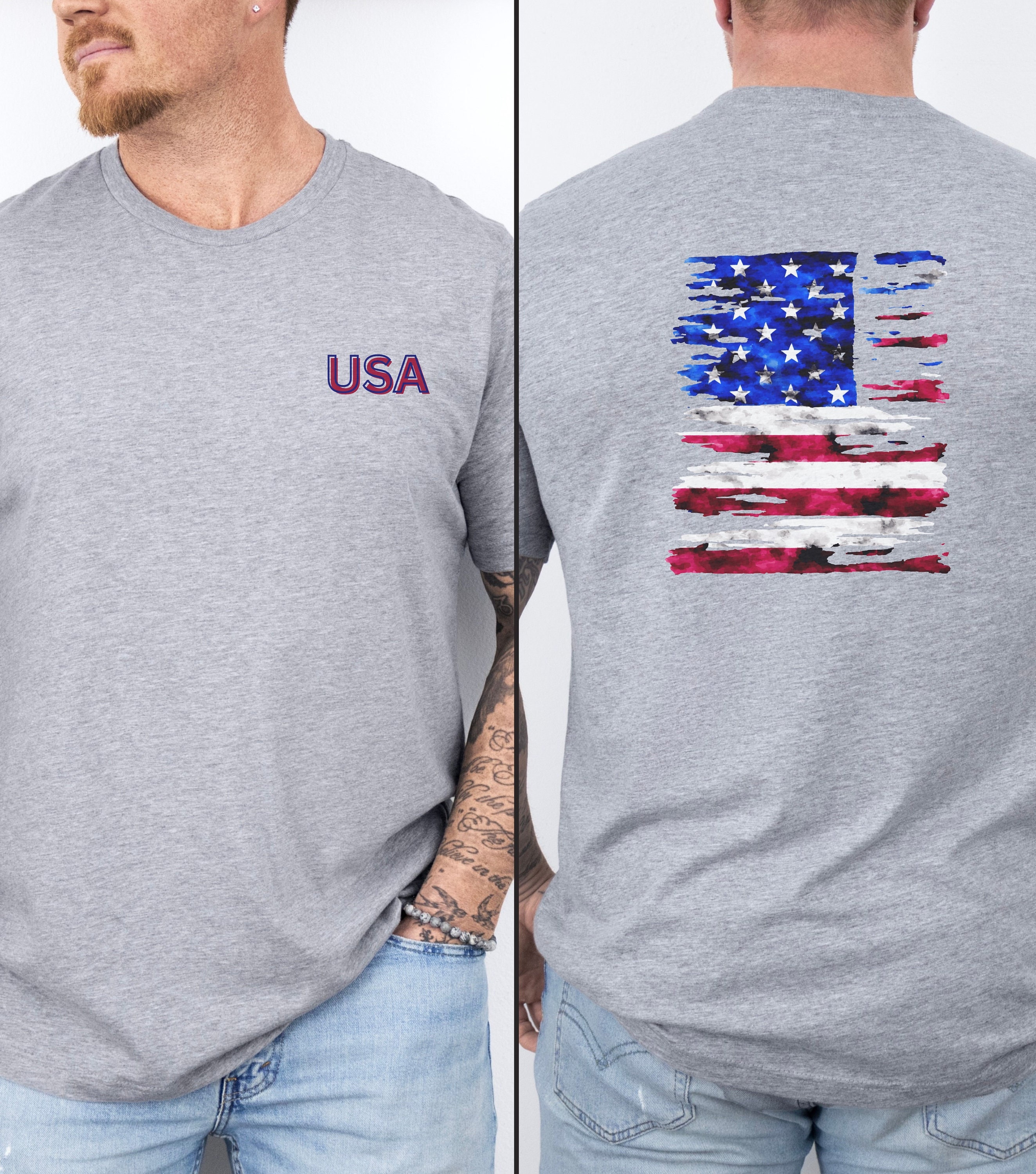 USA Flag Shirt, Front and Back Design, Patriotic Tee - Etsy