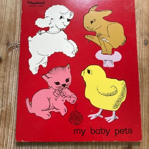 Playskool, My Baby Pets, Wooden Frame, Rabbit, Lamb, Cat, Chick ...